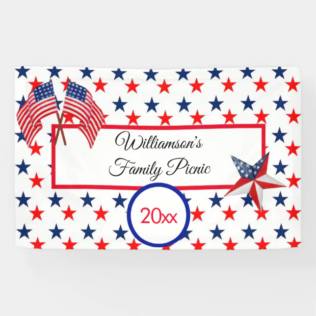 Happy Birthday July 4th Stars and Stripes Banner | Zazzle