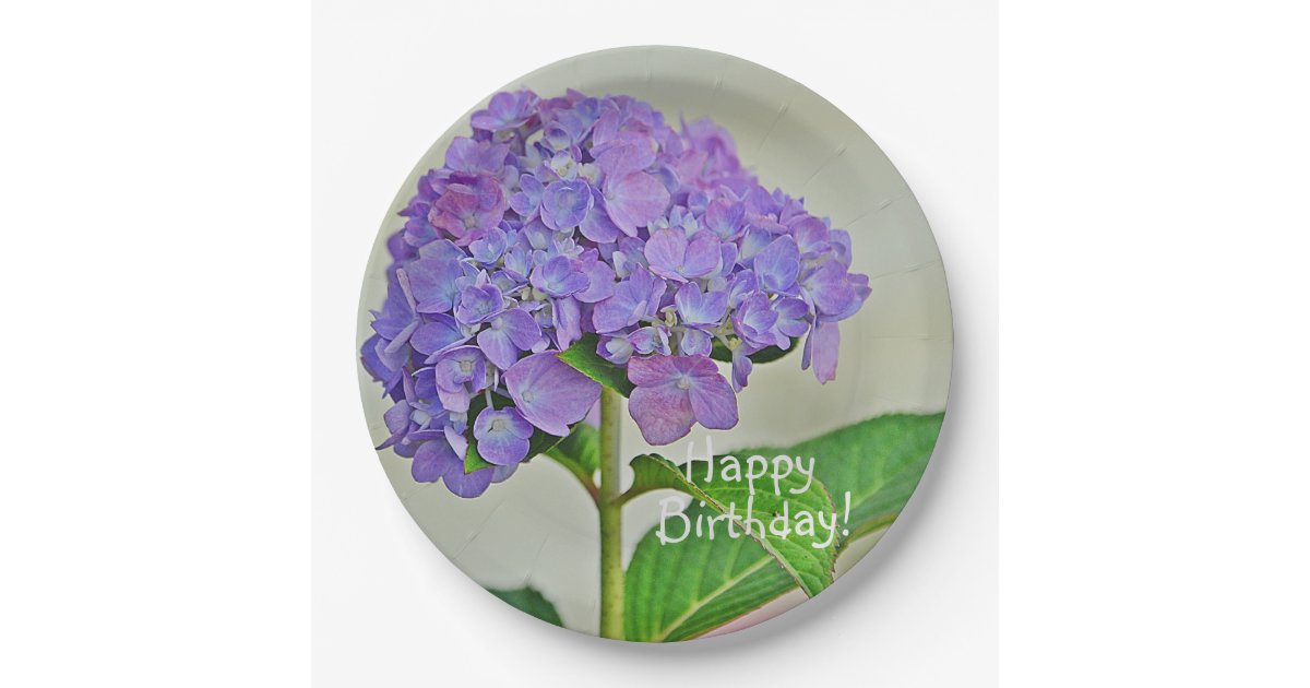 Happy Birthday Lavender Hydrangea Paper Plates | Zazzle