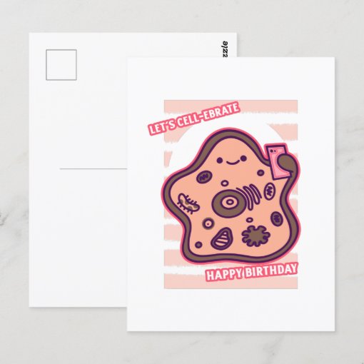 Happy birthday lets celebrate biology cell pun postcard | Zazzle