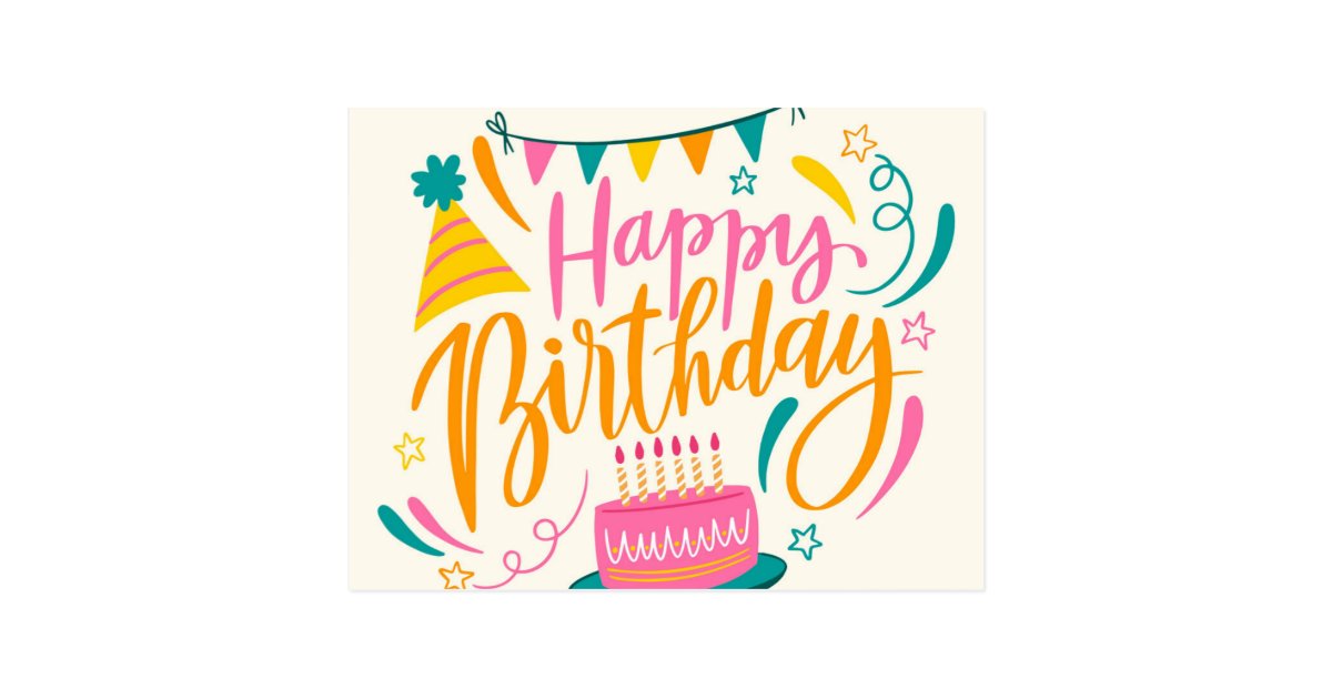 Happy Birthday Lettering Postcard | Zazzle.com