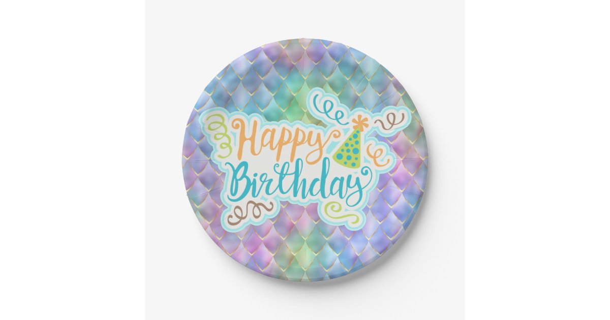 Happy Birthday Light Blue Dragon Scaled 7" Plate | Zazzle