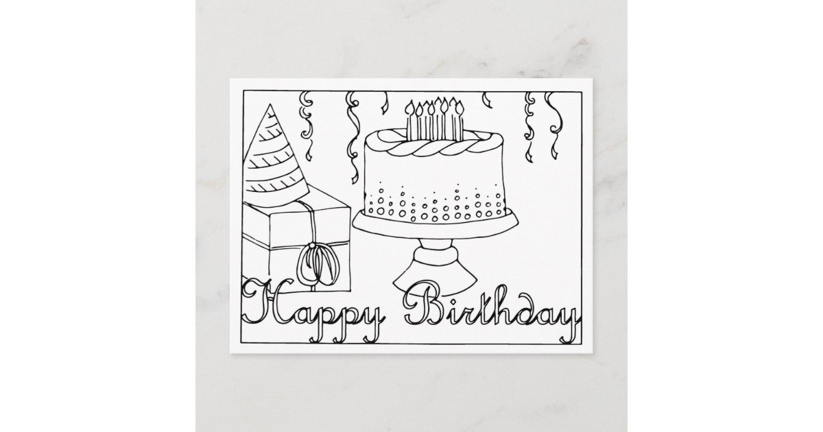 Happy Birthday Line Drawing Postcard | Zazzle