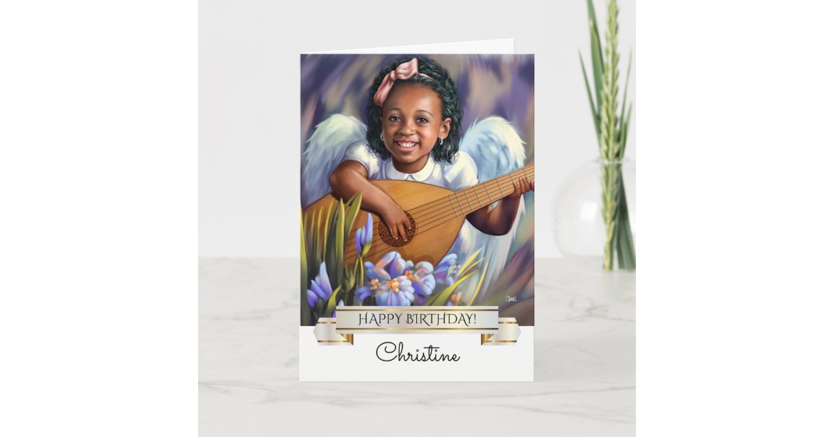 Happy Birthday. Little Angel with Lute Card | Zazzle