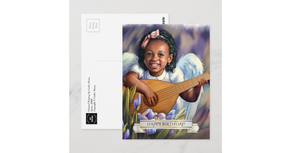 Happy Birthday. Little Angel with Lute Postcard | Zazzle