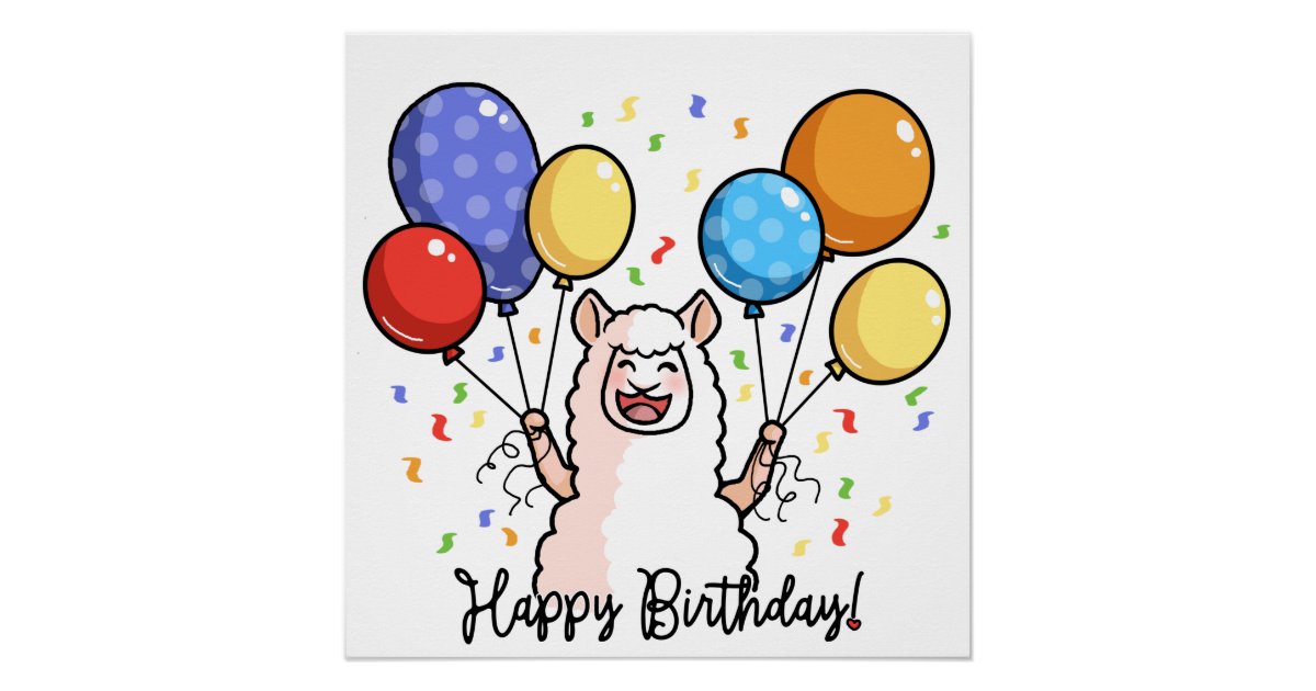 Happy Birthday Llama Poster | Zazzle