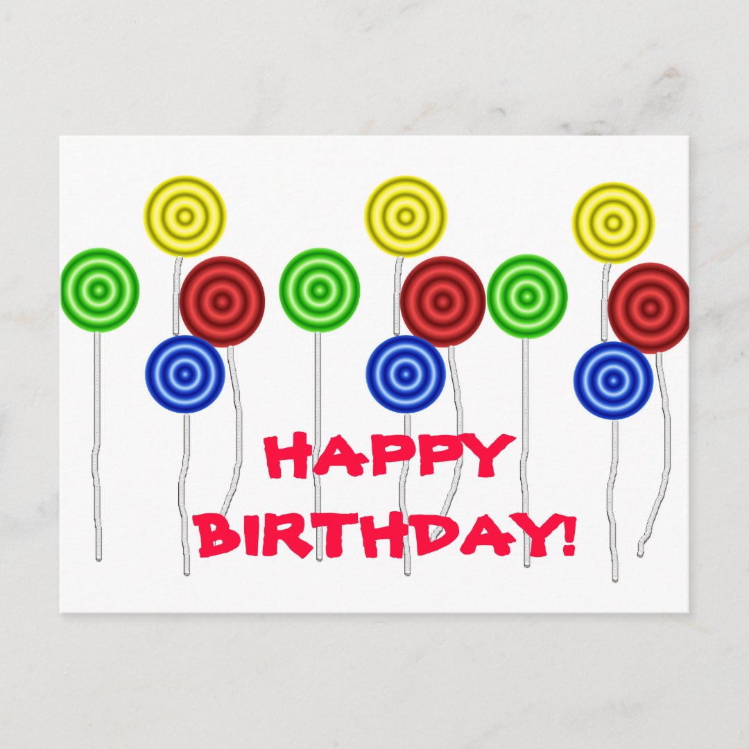 Happy Birthday lollipops Postcard | Zazzle