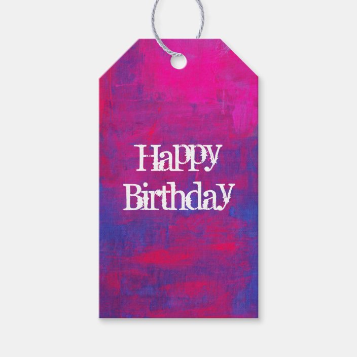 Happy Birthday Magenta and Blue Abstract Painting Gift Tags | Zazzle.com