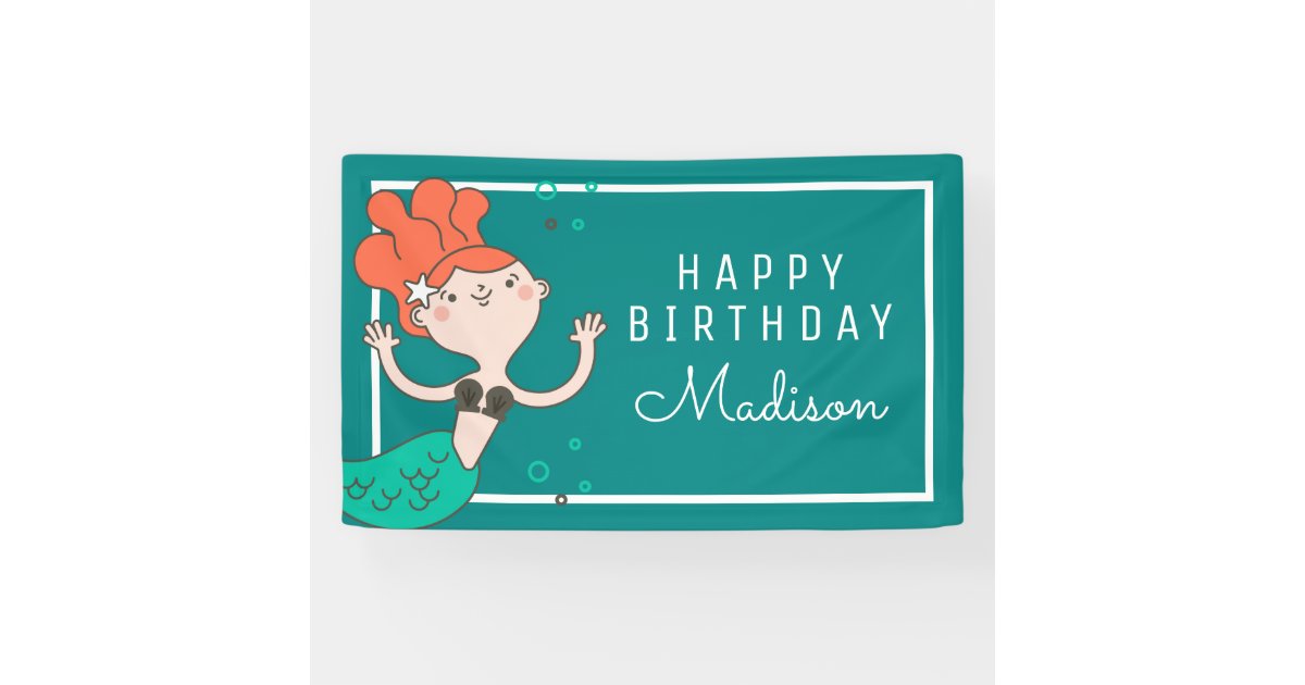 Happy Birthday Mermaid Nautical Beach Name Banner Zazzle
