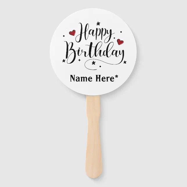 Happy Birthday Minimalist Typography Calligraphy Hand Fan | Zazzle