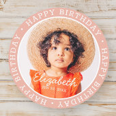Happy Birthday Modern Preppy Custom Photo Classic Round Sticker | Zazzle