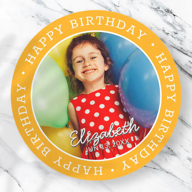 Happy Birthday Modern Simple Preppy Fun Photo Classic Round Sticker ...