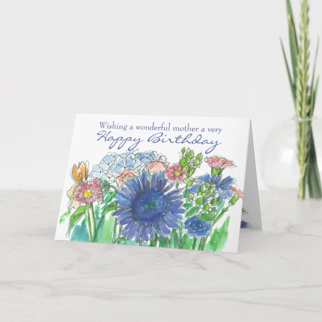 Happy Birthday Mom Daisy Hydrangea Rose Bouquet Card | Zazzle