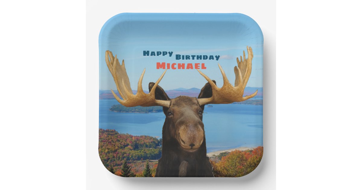 Happy Birthday Moose Wildlife Paper Plates | Zazzle