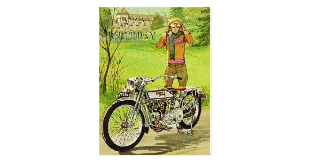 HAPPY BIRTHDAY MOTORCYCLE POSTCARD | Zazzle.com