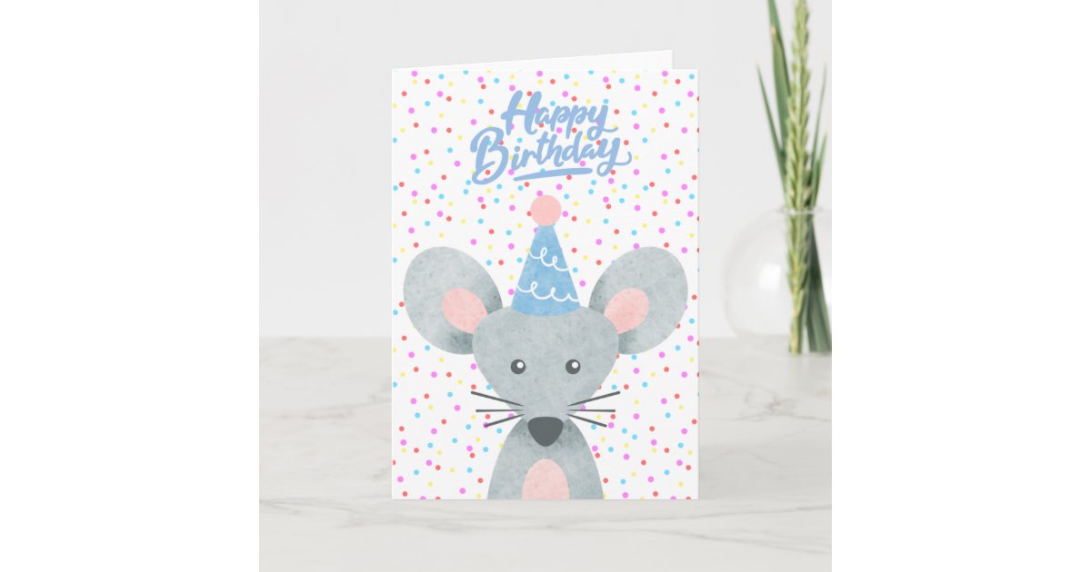 Happy Birthday Mouse Party Hat Confetti Greeting Card | Zazzle