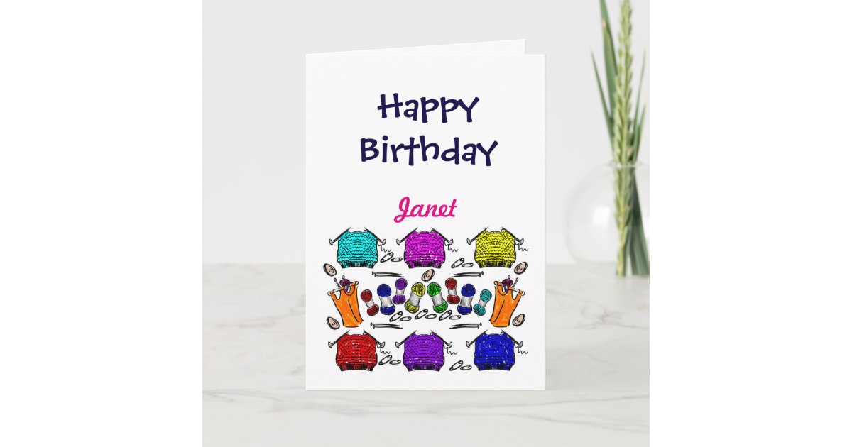 Happy Birthday (name) text box Knitting card | Zazzle