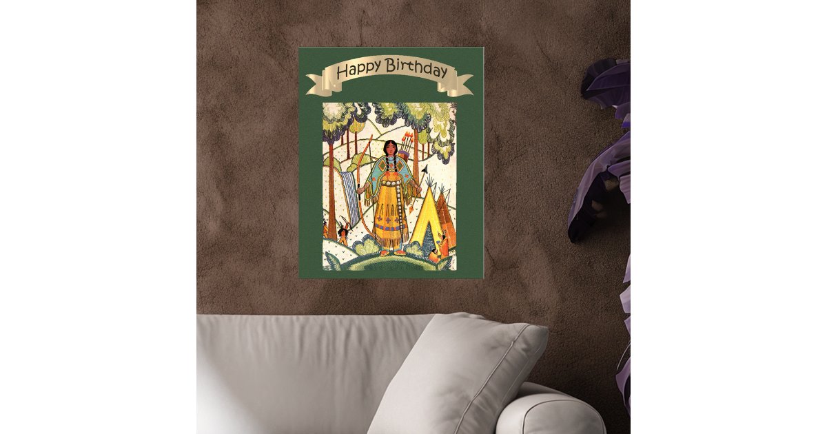 Happy Birthday Native American Woman Embroidery Poster | Zazzle