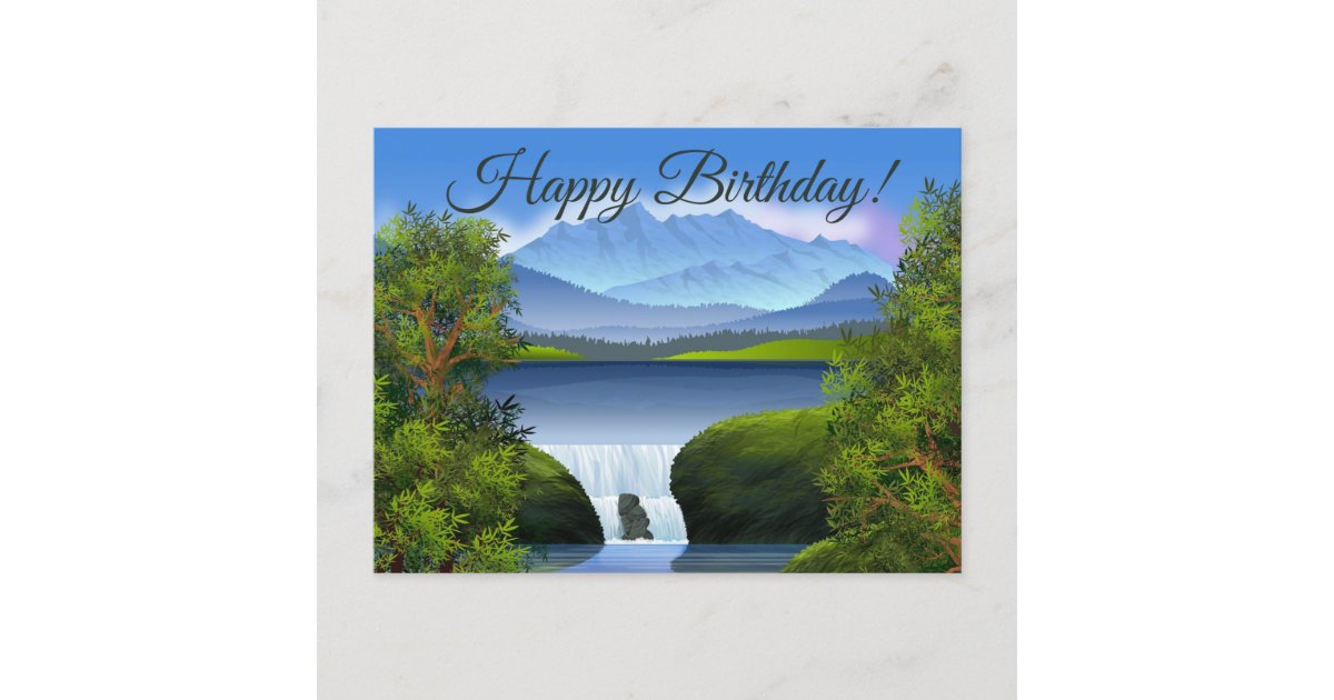 Happy Birthday Nature Mountain Landscape Waterfall Holiday Postcard ...