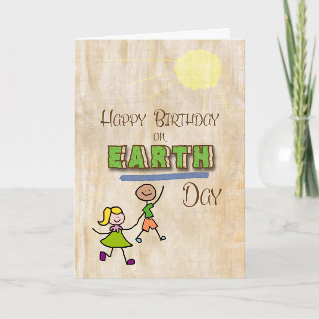 Happy Birthday on Earth Day Stick Kids Word Art Card | Zazzle