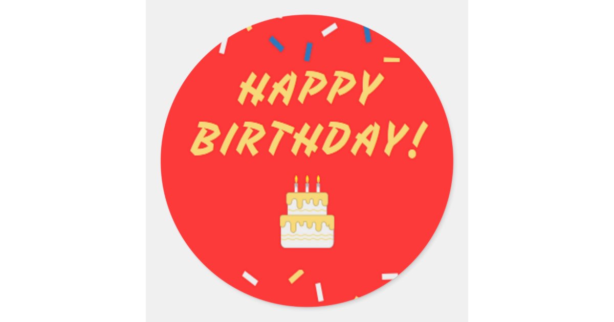 Happy birthday on red classic round sticker | Zazzle