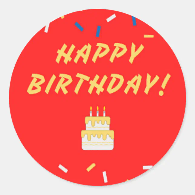 Happy birthday on red classic round sticker | Zazzle
