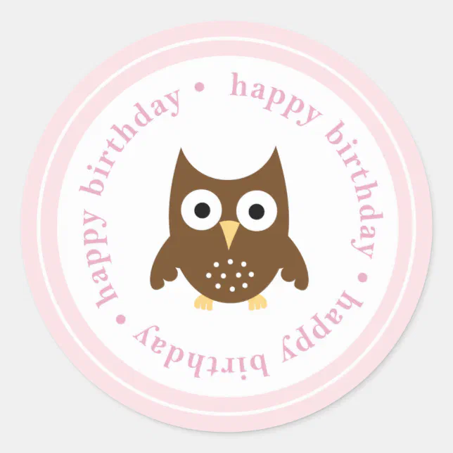 {happy birthday} owl sticker | Zazzle