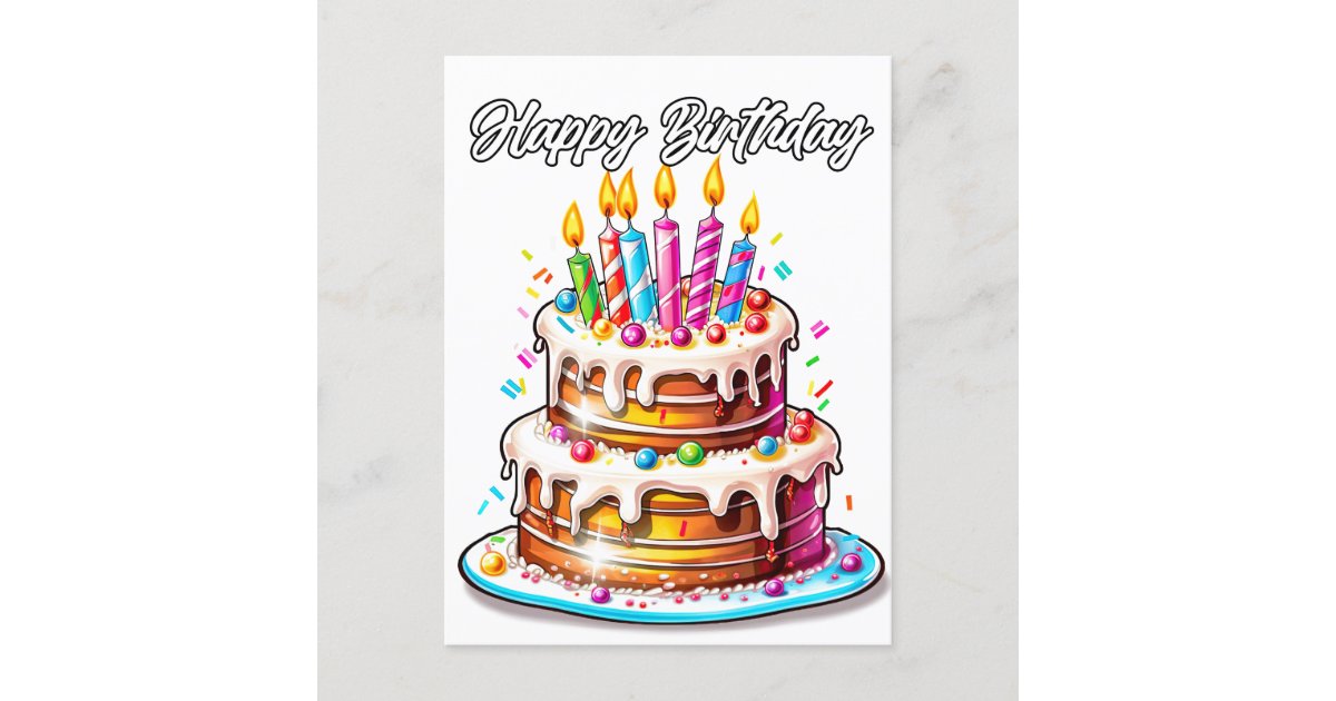 Happy Birthday Party Cake Postcard | Zazzle