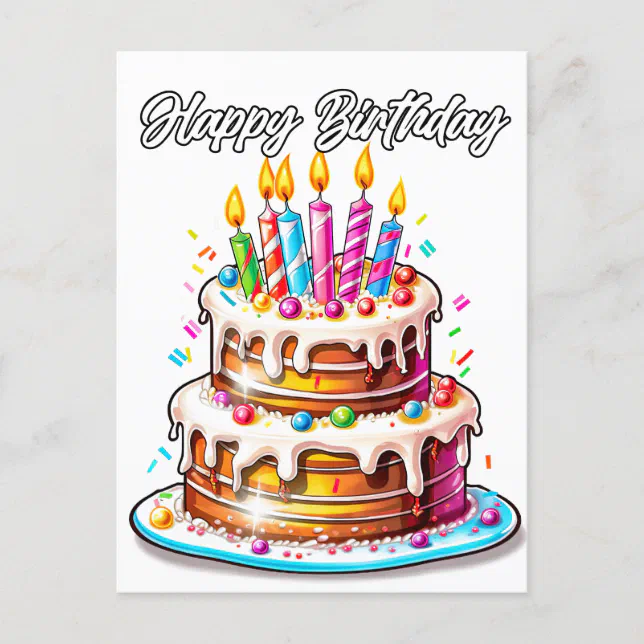 Happy Birthday Party Cake Postcard | Zazzle