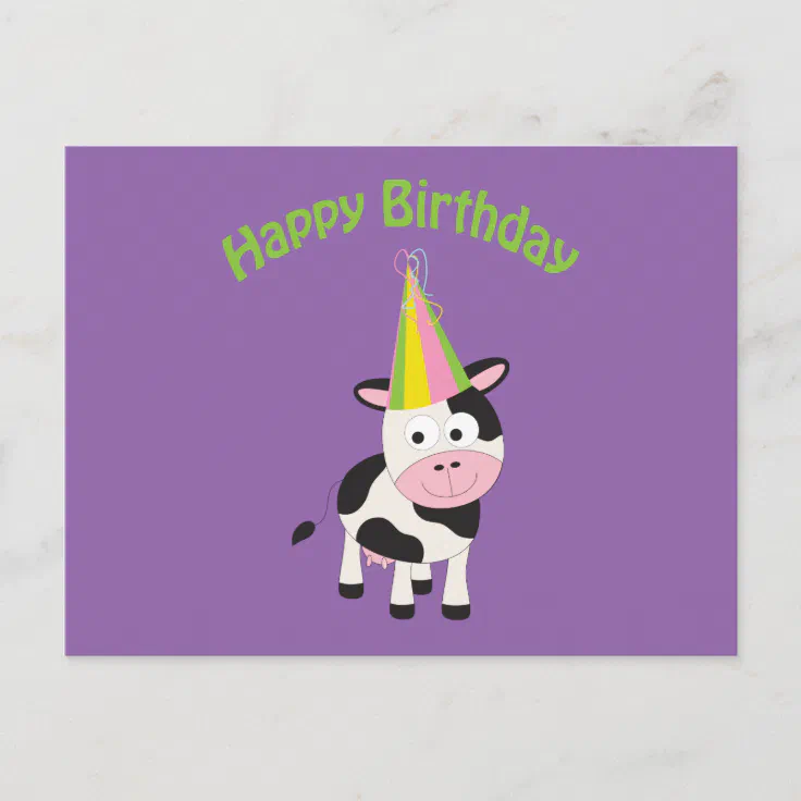 Happy Birthday! Party Cow Postcard | Zazzle