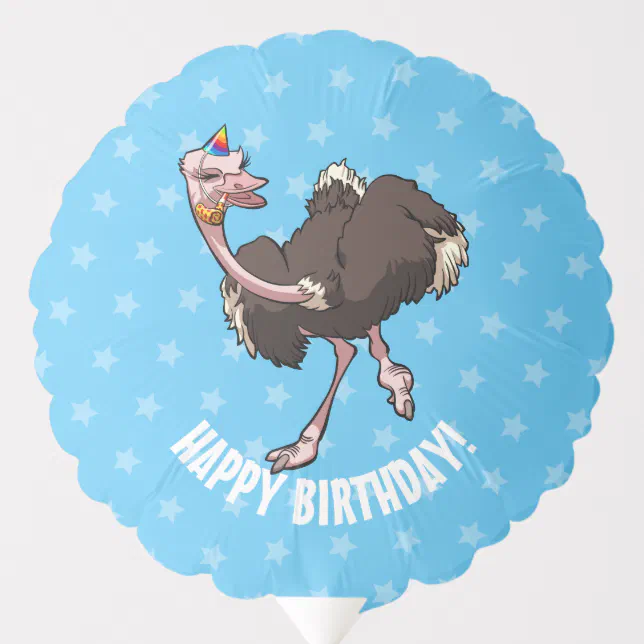 Happy Birthday Party Dancing Cartoon Ostrich Balloon | Zazzle