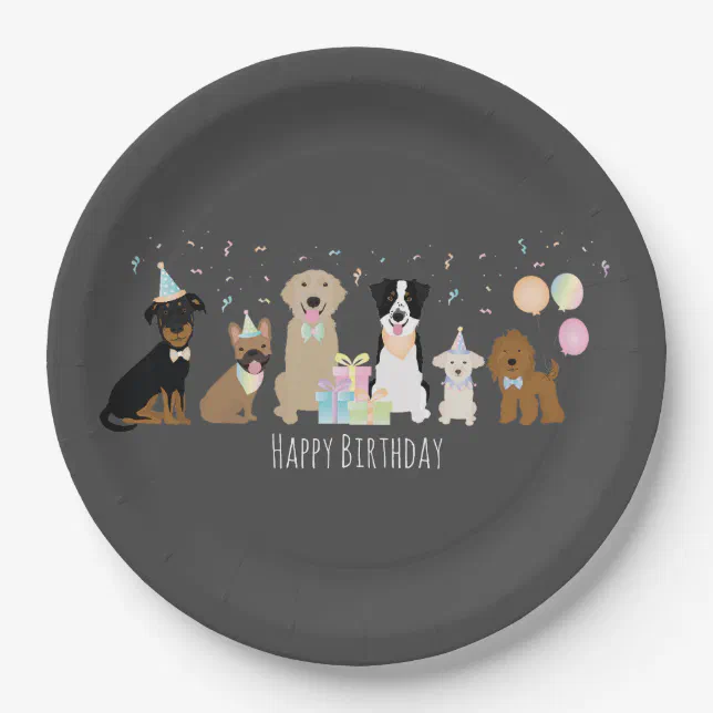 Happy Birthday Party Dogs Paper Plates | Zazzle
