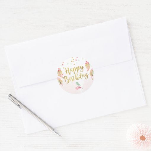 Happy birthday Party Favor Tags Sticker Pink Gold | Zazzle