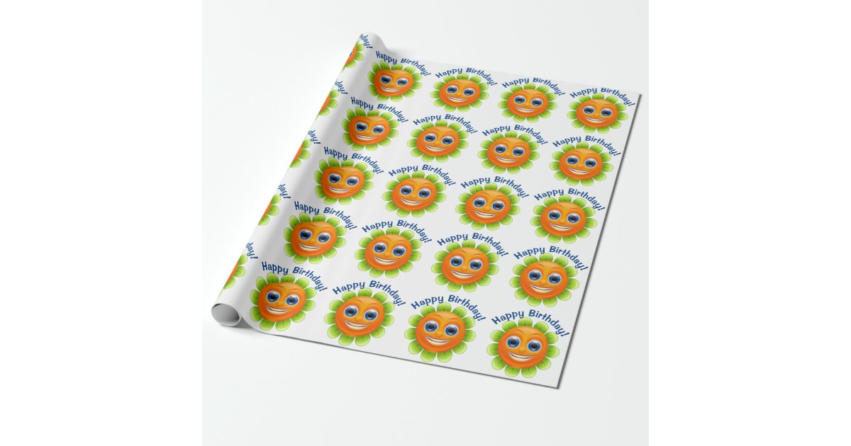 Happy Birthday Party Flower Face Personalized Wrapping Paper | Zazzle