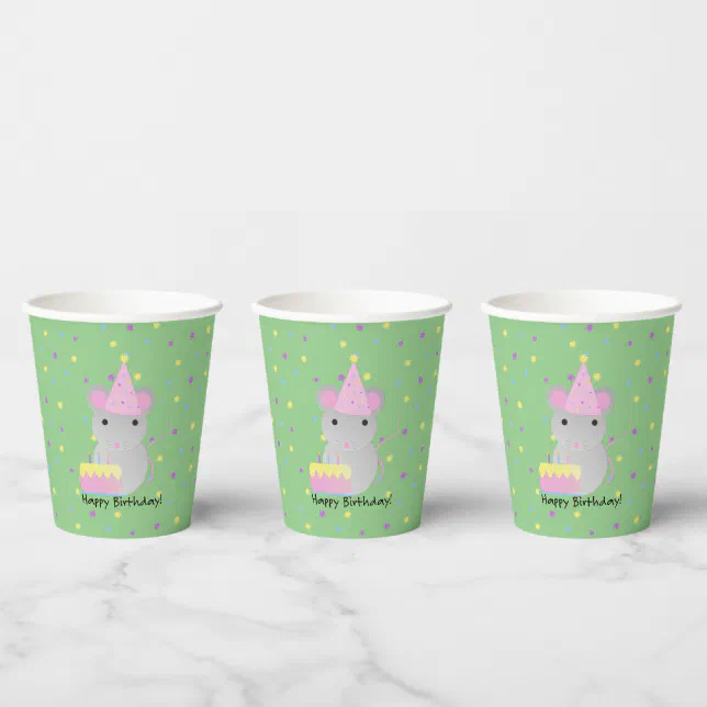 Happy Birthday Party Mouse Paper Cups | Zazzle