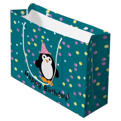 Happy Birthday Party Penguin Large Gift Bag | Zazzle