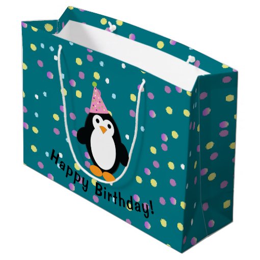 Happy Birthday Party Penguin Large Gift Bag | Zazzle