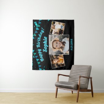 Happy Birthday Party Photo Collage Fun Backdrop | Zazzle