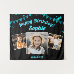 Happy Birthday Party Photo Collage Fun Backdrop | Zazzle