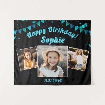 Happy Birthday Party Photo Collage Fun Backdrop | Zazzle