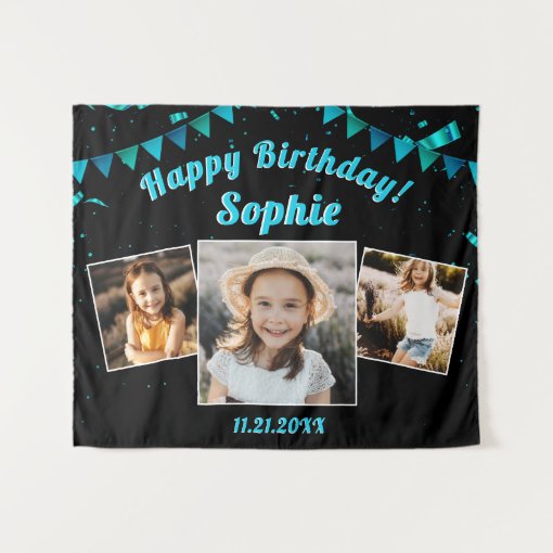 Happy Birthday Party Photo Collage Fun Backdrop | Zazzle