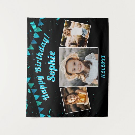 Happy Birthday Party Photo Collage Fun Backdrop | Zazzle