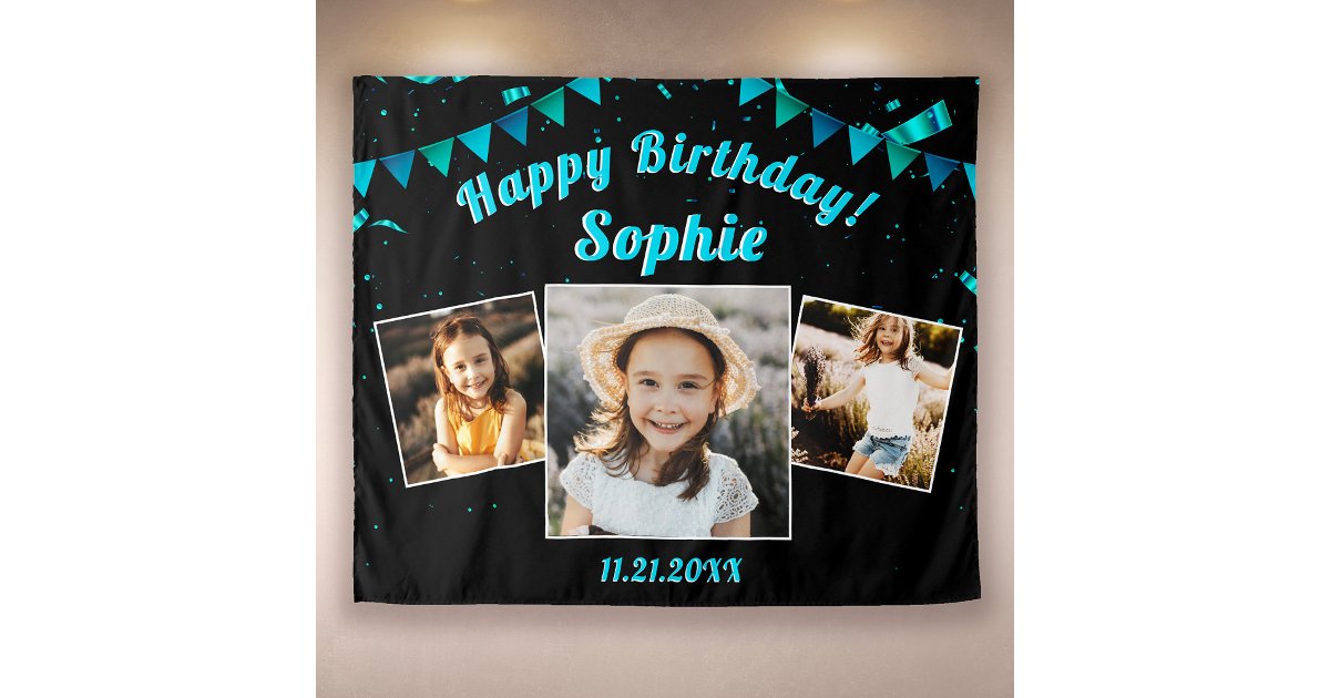 Happy Birthday Party Photo Collage Fun Backdrop | Zazzle
