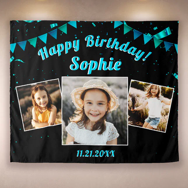 Happy Birthday Party Photo Collage Fun Backdrop | Zazzle