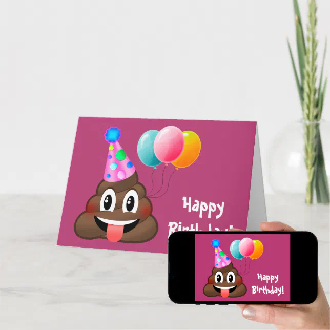 Happy Birthday Party Poop Emoji Card | Zazzle