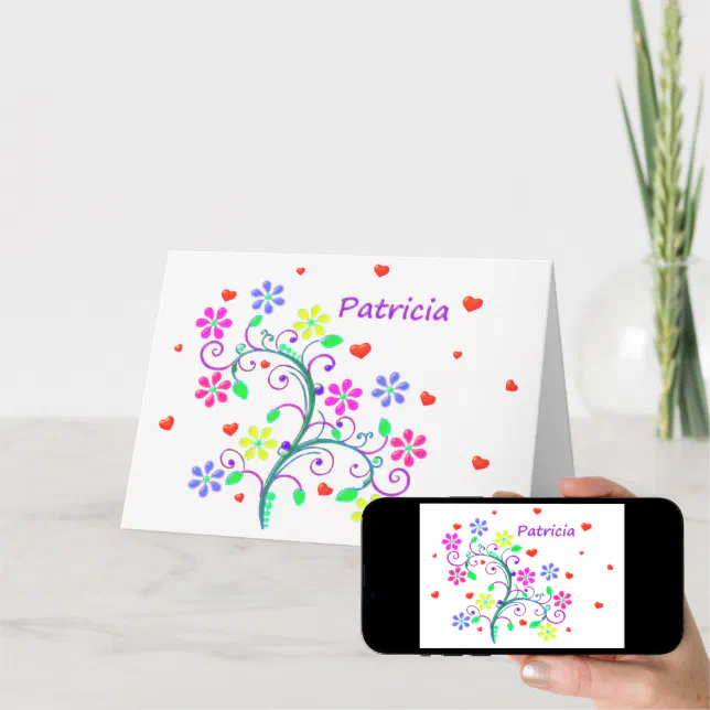 Happy Birthday Patricia with Flowers Hearts & Love Card | Zazzle