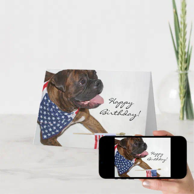 Happy Birthday Patriotic Boxer Dog greeting card | Zazzle
