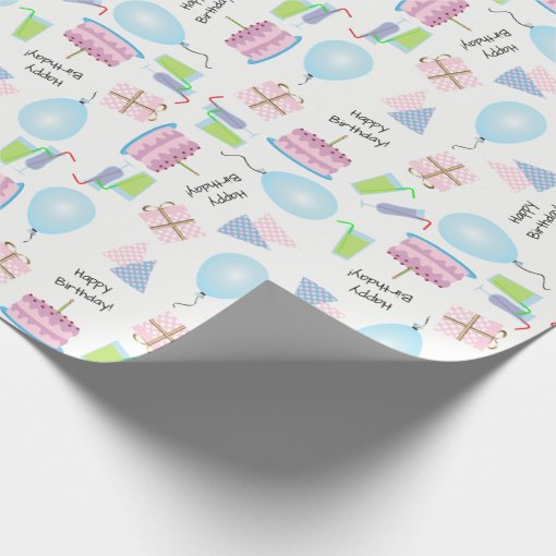 Happy Birthday Pattern in Pink/Blue Wrapping Paper | Zazzle