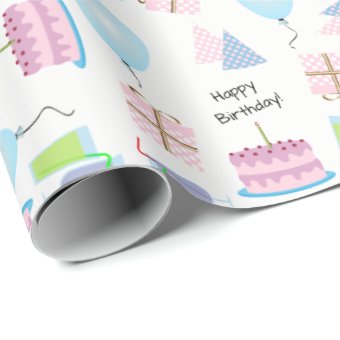 Happy Birthday Pattern in Pink/Blue Wrapping Paper | Zazzle