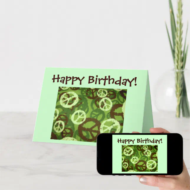 Happy Birthday!-Peace Signs/Camo Design Card | Zazzle