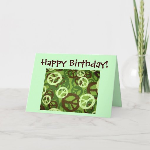 Happy Birthday!-Peace Signs/Camo Design Card | Zazzle